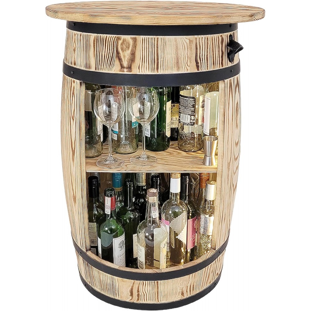 weeco Wooden Barrel Home Bar with Top Leaf and LED Lights ...